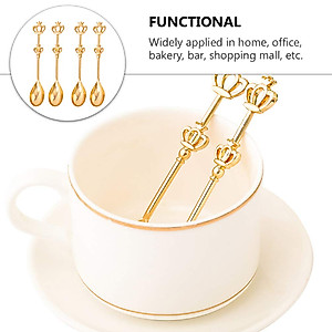 ABOOFAN 8PCS Stainless Steel Golden Coffee Cake Spoon Crown Cake Spoons Small Teaspoon for Ice-Cream, Soup, Salt, Sugar, Tea Stirring