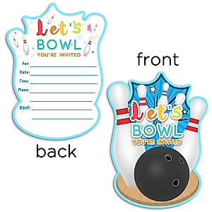 Yangmics Direct 30 Bowling Birthday Party Invitations with Envelopes-Double Sided -Shaped Fill-in Invitations