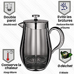 Cafetiere French Press Coffee Maker by VeoHome -Stainless steel Unbreakable and keeps coffee hotter for a long time thanks to its double wall (1 Liter)