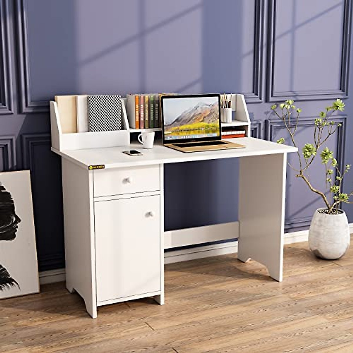 ALISENED Computer Desk with Drawers and Hutch,Small Home Office Desk，Wood Desk Executive Desks with Storage Shelf, Writing Desk with File Drawer for Bedroom Small Space