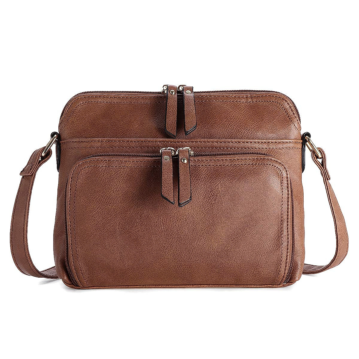 OB OURBAG Solid Multi-pockets Casual PU Leather Crossbody Shoulder Bags for Women (Brown)