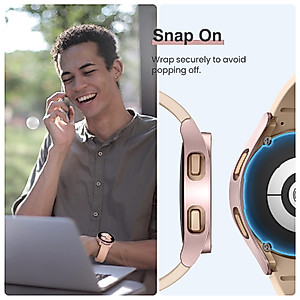 Tensea [2Pack for Samsung Galaxy Watch FE 2024/5 2022/4 2021 Screen Protector Case 40mm Accessories, Protective Face Cover Built-in Tempered Glass Film Bumper Case (40mm, Pink Gold)