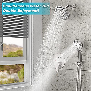 Shower System, Starbath Shower Faucet Set with 6-Setting Rainfall Shower Head and 9-Setting Handheld Shower Combo Set Wall Mounted, 3 Way Pressure Balance Shower Valve and Trim Kit(Brushed Nickel)