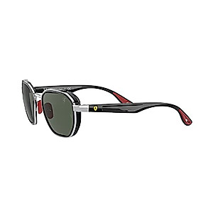 Ray-Ban RB3674M Scuderia Ferrari Collection Round Sunglasses, Silver/Dark Green, 51 mm
