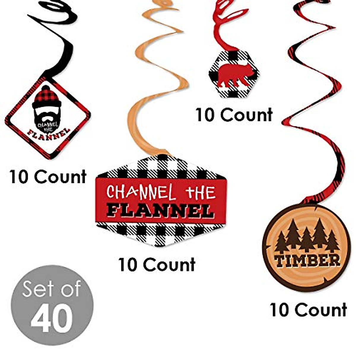 Big Dot of Happiness Lumberjack - Channel the Flannel - Buffalo Plaid Party Hanging Decor - Party Decoration Swirls - Set of 40