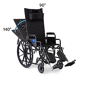 Medline Reclining Wheelchair, Desk-Length Arms and Elevating Leg Rests, 16" x 18" Seat (W x D)