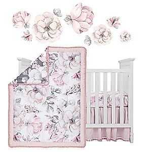 Lambs & Ivy Signature Botanical Baby Watercolor Floral 4-Piece Crib Bedding Set