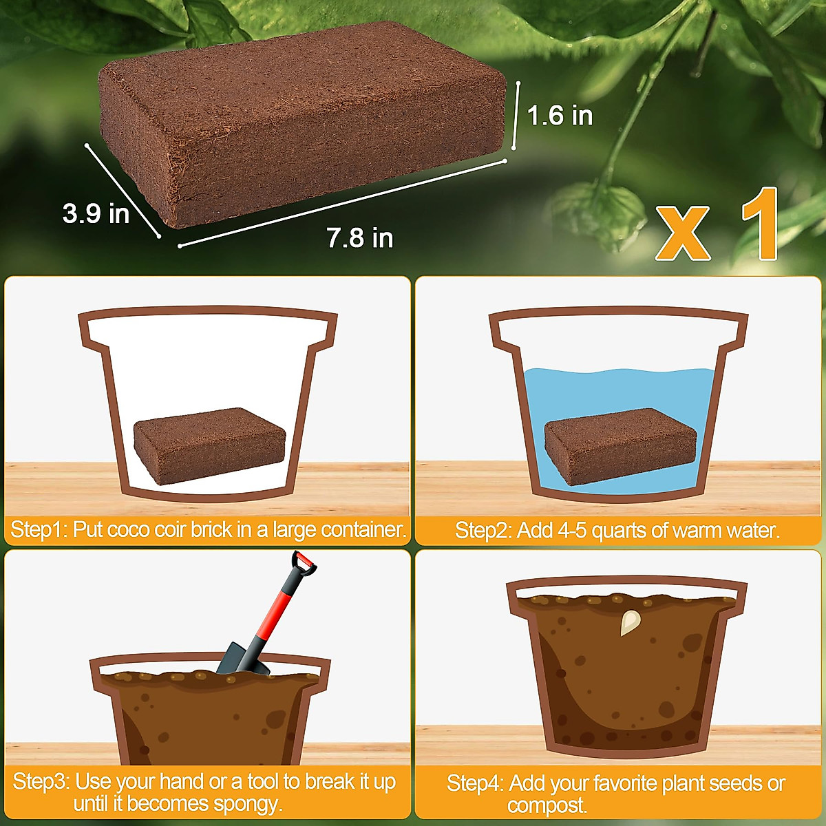 Organic Coco Coir 1 Pcs Compressed Coconut Coir Brick Coconut Fiber Husk Substrate Mulch Coconut Bark Core Growing Medium Peat Moss Soil High Nutrition for Plants Gardening Seed Starting Soil Mix