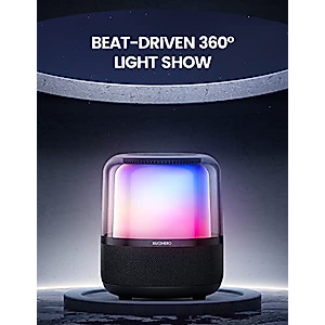 50W Subwoofer Bluetooth Speaker, Night Lights Speaker with Beat-Driven Light Show, True Wireless Stereo Pairing/Aux/TF Card, 24Hrs Playtime, Punchy Bass Loud for Party Home, Decoration Gift Lamp