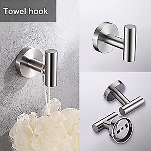 5 Pieces Brushed Nickel Bathroom Hardware Set Include 16inch Towel Bar,2pcsTowel Hooks,Toilet Paper Holder,Hand Towel Ring Round SUS304 Stainless Steel Bathroom Accessories Set Heavy Duty Wall Mounted