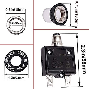 smseace 30Amp Electric Button Breaker 125/250VAC,Thermal Overload Protector L1 Series with Manual Reset, Waterproof Button Cap L1-30A