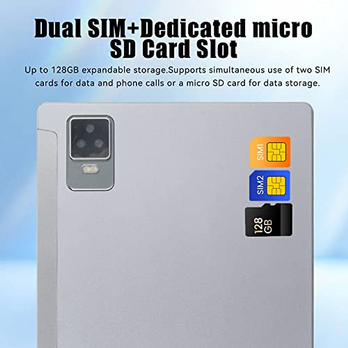 FOLOSAFENAR Office Tablet, 3 Card Slots US Plug 100-240V Dual Camera Octa Core CPU 6GB RAM 256GB ROM Tablet PC for School (Blue)