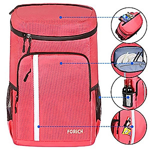 FORICH Backpack Cooler Leakproof Insulated Waterproof Backpack Cooler Bag, Lightweight Soft Beach Cooler Backpack for Men Women to Work Picnics Camping Hiking, 30 Cans (Watermelon Red)