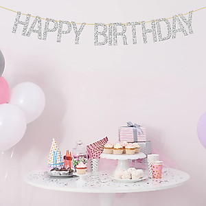 WeBenison Happy Birthday Banner Glitter Silver 1st 2nd 3rd 10th 30th 40th Birthday Party Decorations Supplies