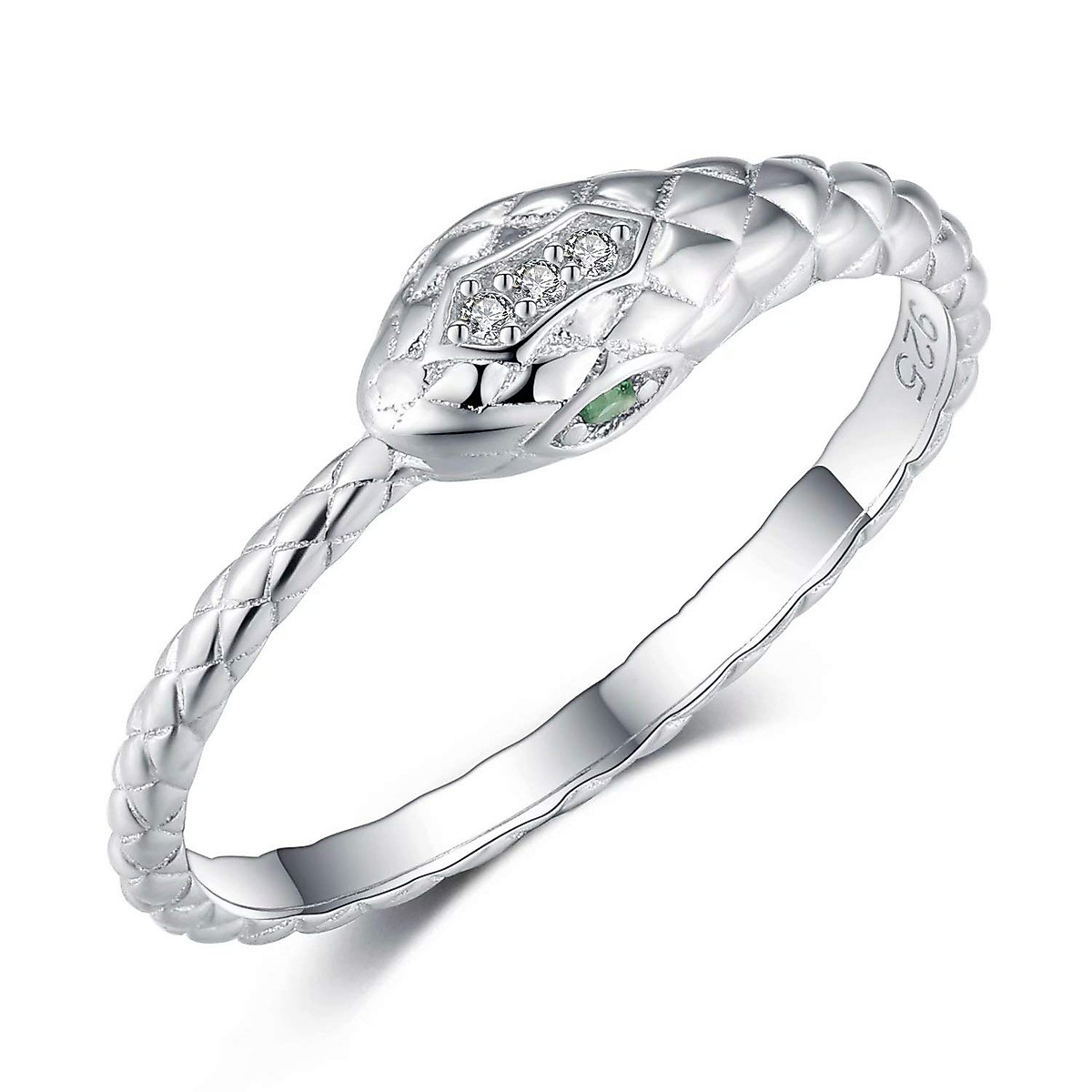 S925 sterling silver unique personality teardrop snake, eyes set with green spines, retro style zodiac animals, stackable women's rings, gifts