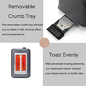 BUYDEEM DT730 Motorized Toaster, 2-Slice Smart Digital Leverless Toaster with LCD Countdown Timer, 9-Shade Settings for Toast, Bagels, Waffles, Muffins