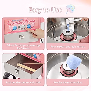 Commercial Cotton Candy Machine with Cart, Electric Floss Maker for Home, Birthday, School Function, or Social Events-Pink