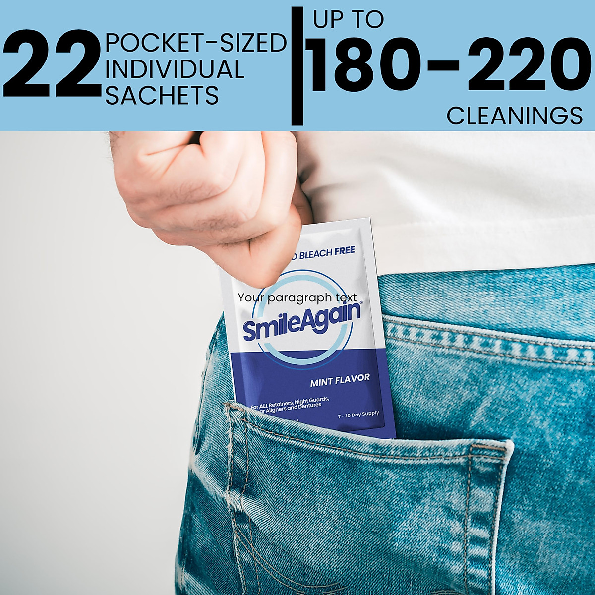 Smile Again Denture, Mouth Guard, Night Guard, Retainer Cleaner and Disinfectant - Mint Flavor - 6 Month Supply …