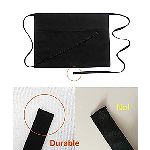 Hi loyaya Waitress Apron for Women Men - Set of 6 Black Half Waist Aprons with Pockets for Chef Waiter Server Baker Kitchen Restaurant (Large)