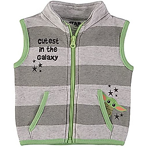 STAR WARS Baby Boy 3 Piece Baby Yoda Set Includes Bodysuit, Pants and a Zip-up Fleece Vest - 24 Months