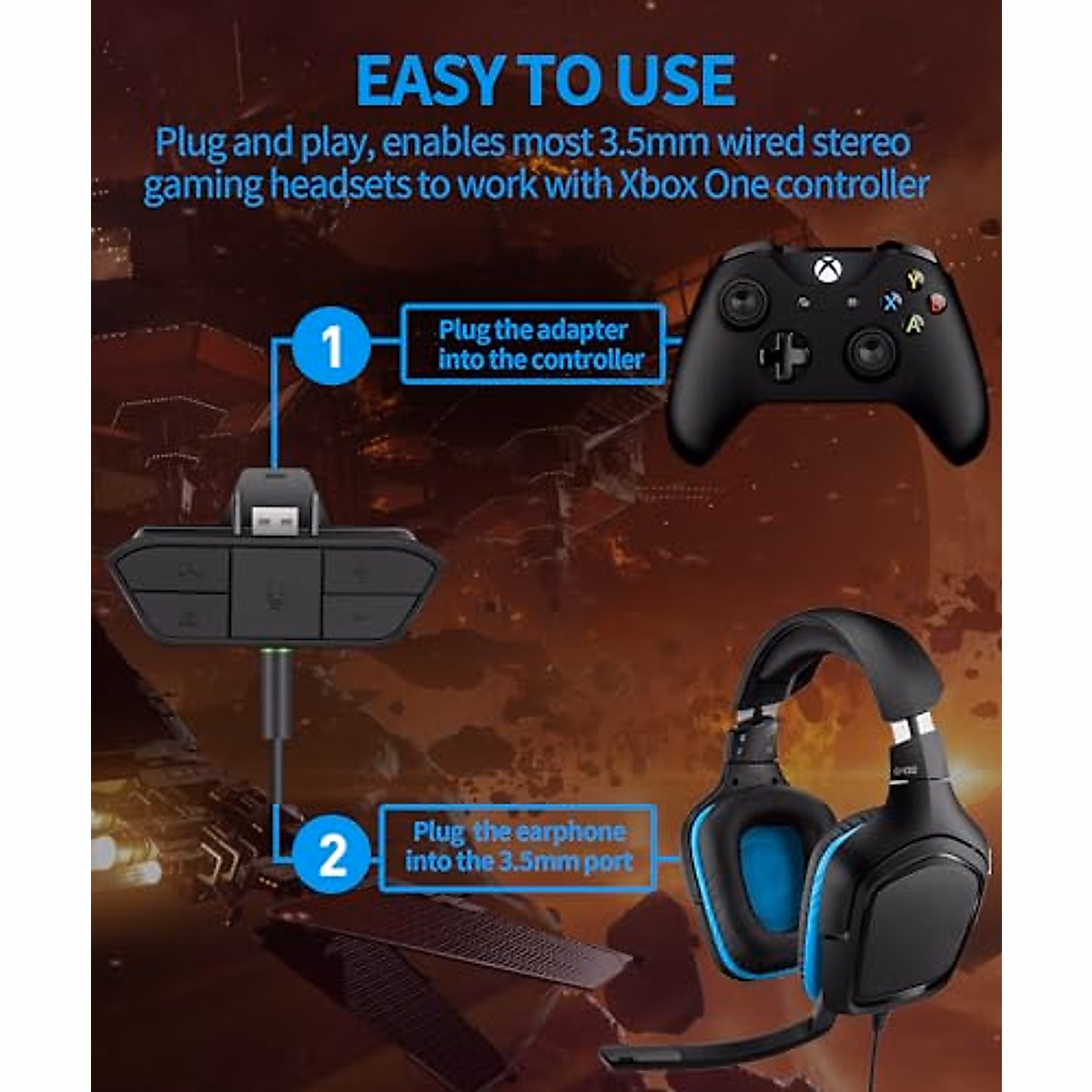 Stereo Headset Adapter with Original IC Chip Headphone Attachments Accessories for Xbox One & Series X|S & Elite Controller Series 1 2 - Adjust Audio Balance (Game Sound & Voice Chat), Volume, Mic