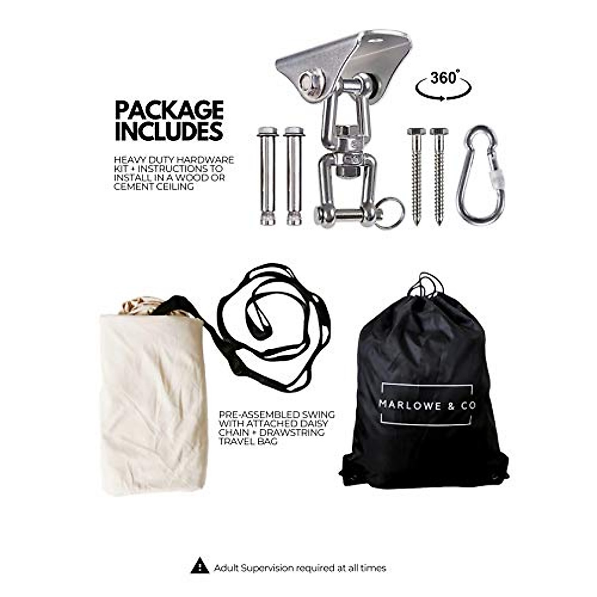 Marlowe & Co Indoor Sensory Therapy Swing for Children, Double Layer Cotton Swing, Hardware Included, Swing and Hammock Chair for Sensory Integration (Oat)