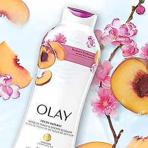 Olay Fresh Outlast Paraben Free Body Wash with Energizing Notes of Peach and Cherry Blossom, 22 fl oz, Pack of 4
