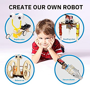Giggleway DIY Wood Stem Robot Building Kits, Electric Motor Woodworking Project Science Kits for Kids, Hands on STEM Learning Project Kits, 3D Puzzles Wood Stem Building Toys for Boys & Girls
