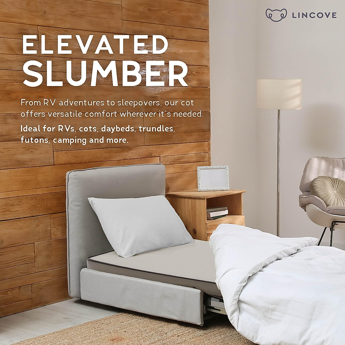Lincove Premium 6-Inch Thick Foam Mattress with Durable Fabric Cover – Ideal for RV, Cot, Guest Bedroom - Folding Bed & Daybed - CertiPUR-US Certified –Made in USA Size: 36"x74"x6" - Color: Grey