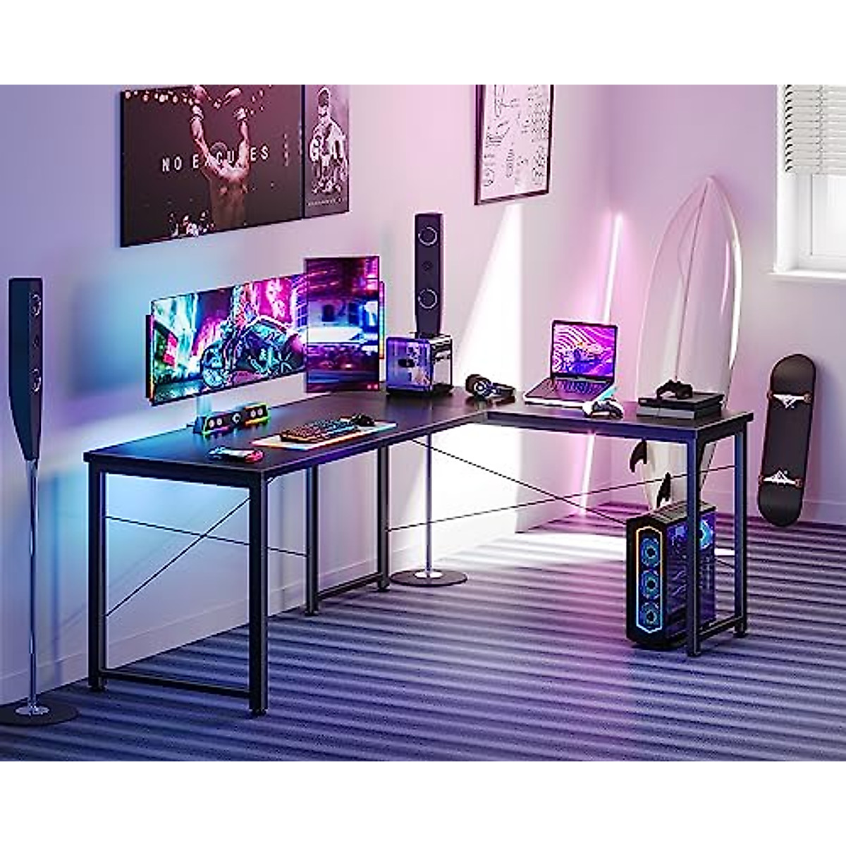 ODK L Shaped Desk, Computer Corner Desk, Gaming Desk, Home Office Writing Desk, Modern Wooden Workstation Desk, Easy to Assemble, 53 Inch, Black