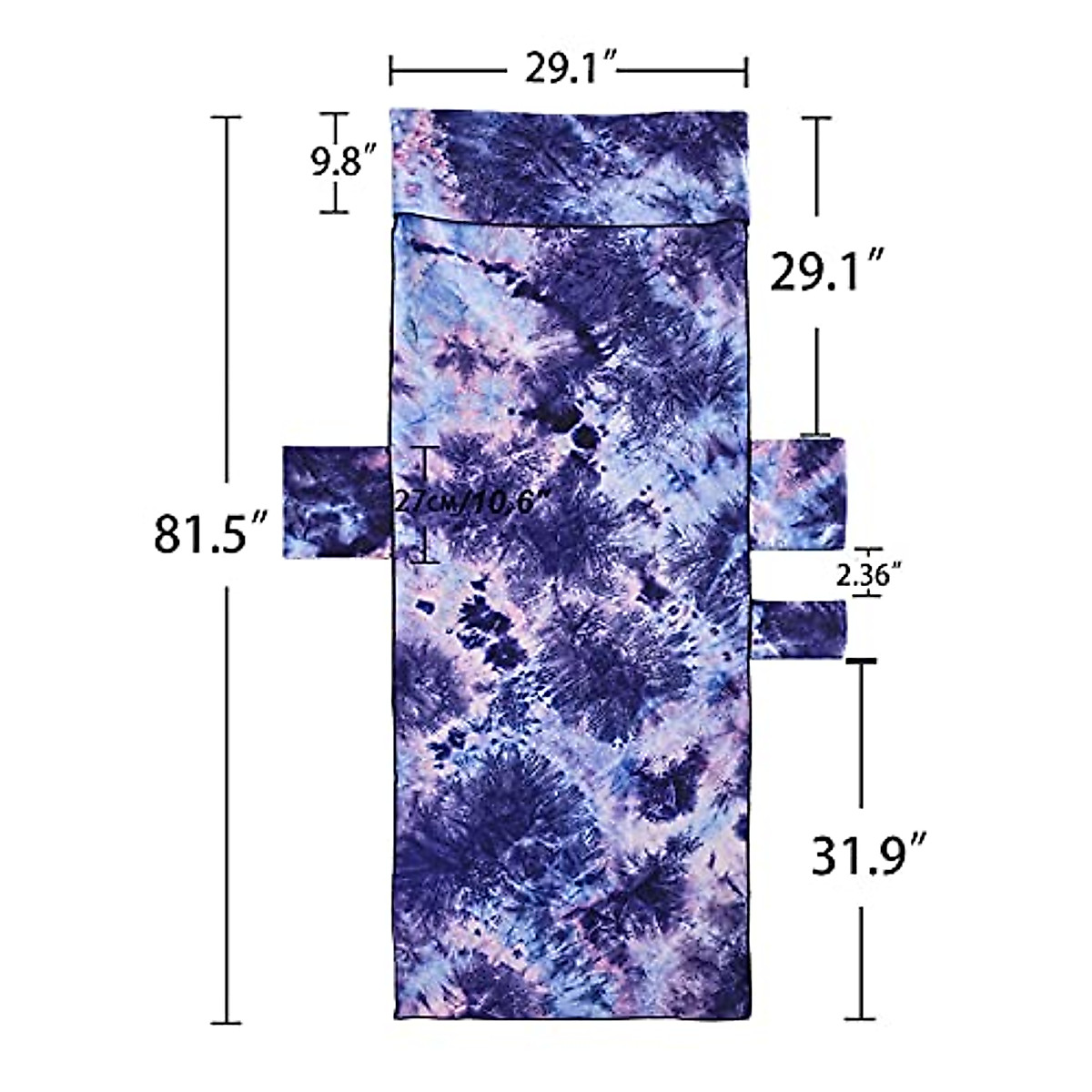Beach Chair Cover with Side Pockets Pool Towel Chaise Lounge Cover Microfiber Tie Dye Beach Towel for Holidays, Sunbathing (Purple)