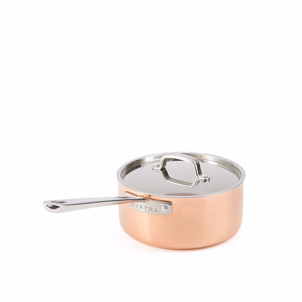 Martha by Martha Stewart 3-Quart Stainless Steel Low Saucepan w/Lid - Copper Exterior/Satin Interior