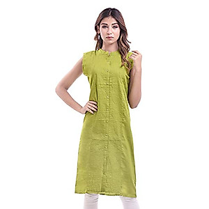 Chichi Indian Women's Cotton Plain Green Kurti Sleeveless Top