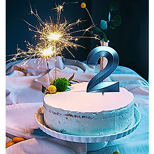 Qj-solar 2.76 inch Blue 2 Birthday Candles,3D Number 2nd Cake Topper for Birthday Decorations No 21 22 23 24 25 26 27 28 29
