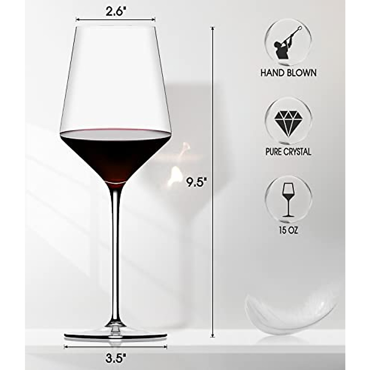 Red Wine Glasses Set of 4- Premium Crystal Wine Glasses Hand Blown-15 oz,Thin Rim,Long Stem,Perfect for Red or White,Daily Use,Unique Wedding Anniversary or Birthday Gift