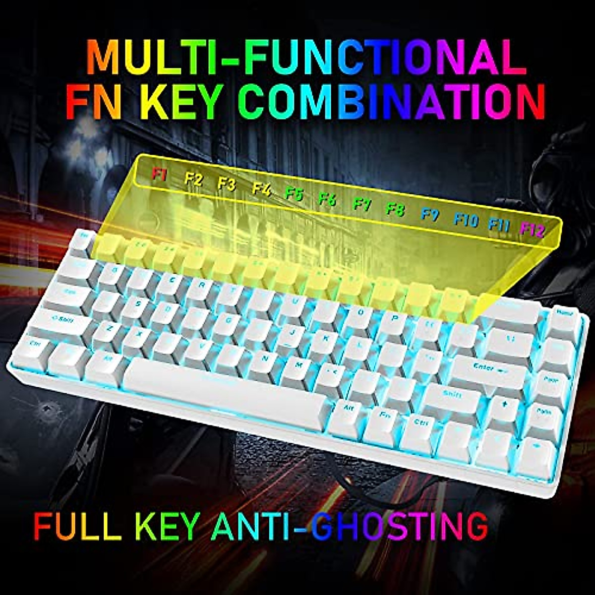 60% Mechanical Gaming Keyboard and Mouse Combo with Mini Ergonomic Anti-ghosting 68Key Multi Backlight 6400DPI Green Honeycomb Mice Type-C Wired for PC Mac Gamer Office Typist(White Blue/Blue Switch)