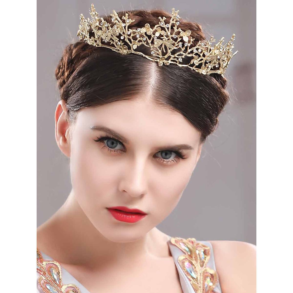 Aukmla Vintage Crown Baroque Gold Tiara Wedding Bridal Hair Accessories Headband for Women and Girls crown-71