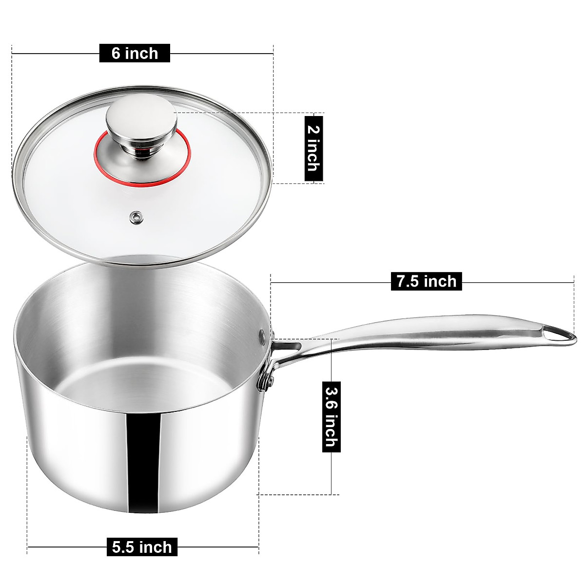 TeamFar 1qt Saucepan with Lid, Stainless Steel Tri-ply Small Cooking Pot Sauce Milk Pan with Ergonomic Handle, for Induction/Gas/Electric/Ceramic, Healthy & Heavy Duty, Dishwasher Safe