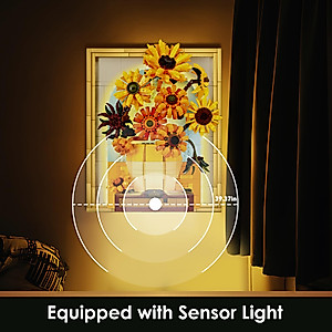 JMBricklayer Flowers Sunflower Building Sets for Adult with Lights 70004, Van Gogh Wall Art Crafts Ideas Flower Bouquet, Painting Frame Room Decor, Valentine’s Day Birthday Gifts for Women Girl