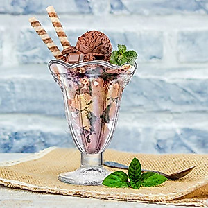 ZENFUN 6 Pack Glass Tulip Sundae Cups, 6.7 Ounce Clear Milkshakes Footed Ice Cream Cups Dessert Bowls Set for Sherbet Trifle, Fruit, Salad, Snack, Cocktail