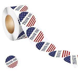 YINHEXI American Flag Thank You Stickers, 500 Labels Per Roll for Small Business Packaging, Seal Stickers (Style-A, 1.5 inch)