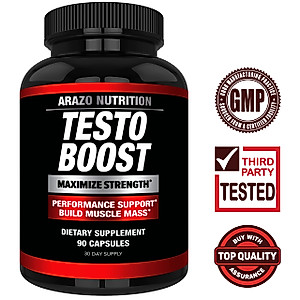 Arazo Nutrition TestoBoost Test Booster Supplement - Potent & Natural Herbal Pills - Boost Muscle Growth - Tribulus, Epimedium, Hawthorn, Zinc, Minerals