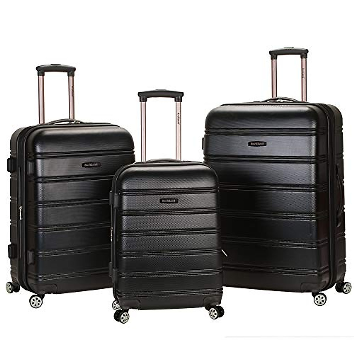 Rockland Melbourne Hardside Expandable Luggage with Spinner Wheels, Black, 3-Piece Set (20/24/28)