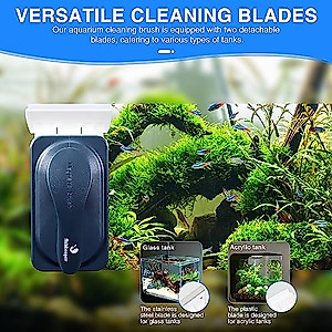 fishkeeper Aquarium Strong Magnetic Glass Cleaner Brush, Fish Tank Algae Magnet Cleaning Tool with 2 Detachable Scrapers, Mag Float Scrubber for 0.25 Inch Glass and Acrylic Tanks
