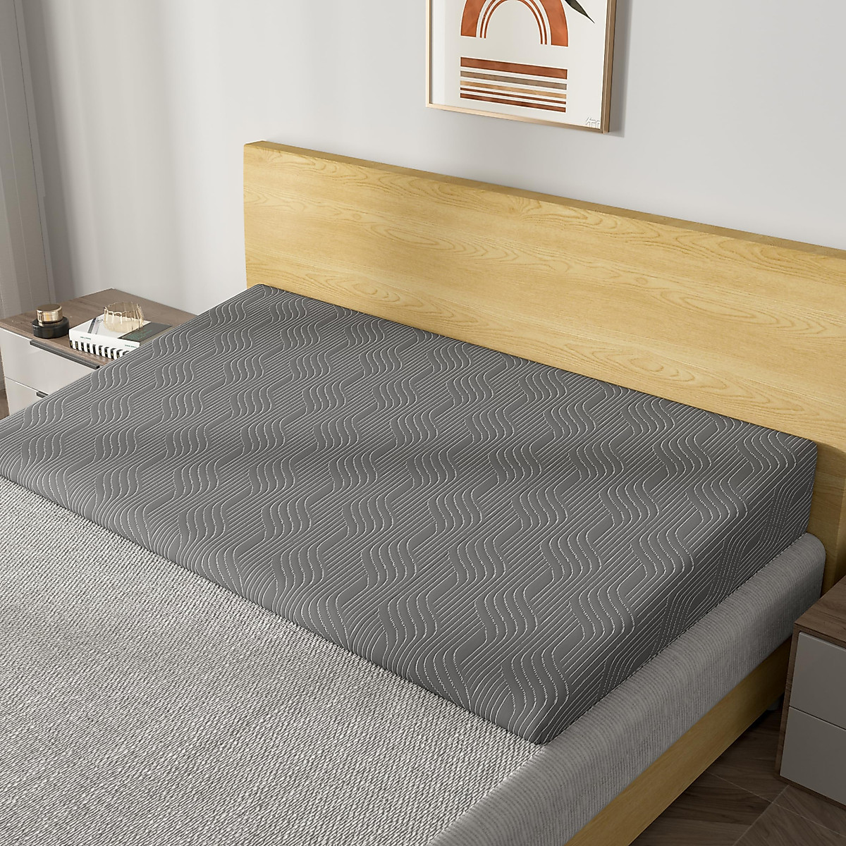 TOLEAD Bed Inclined Mattress Topper, 7.5 Inch Incline Foam Support Wedge Pillow, Wedge Mattress Elevator with Washable Cover for Post Surgery, Anti-snoring, Neck Back & Leg Pain Relief, King, Grey