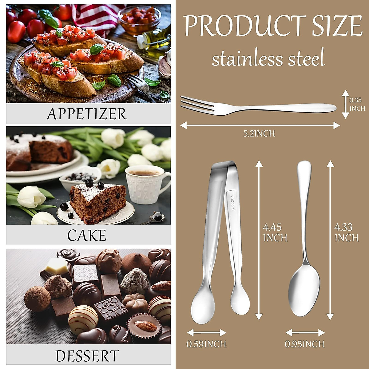 20 PCS Appetizer Forks Spoons and Tongs Mini Charcuterie Accessories Stainless Steel Sporks Teaspoons Serving Spoons for Party Small Utensils for Cocktail Salad Dessert