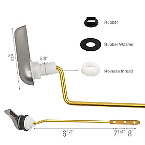 Universal Toilet Handle Replacement Kit, Brushed Nickel Toilet Flush Handle with Nut Lock and Stainless-Steel Flapper Chain, Side Mount Toilet Flush Lever Fits Most Standard Toilet Tanks, Easy Install