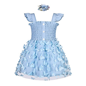Toddler Girl Dress, Baby Girl Dresses 12-18 Months Blue Ruffle Sleeveless 2t Dresses for Girls Butterfly Tulle Dress for Toddler Girls