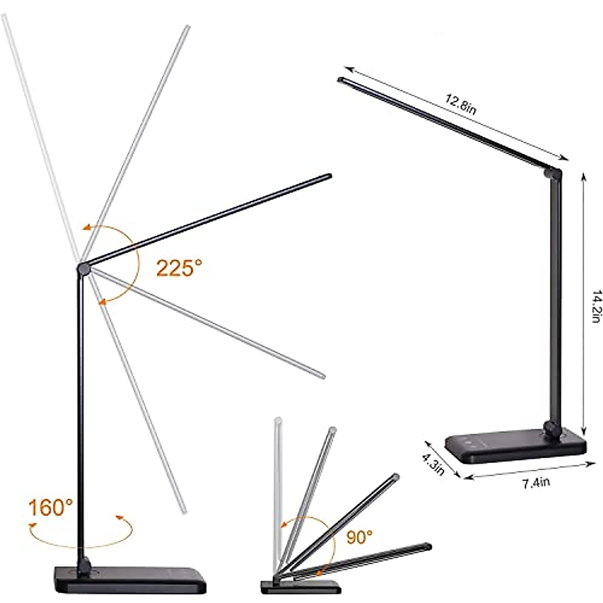 LED Desk Lamp Table Lamp Dimmable Reading Lamp with USB Charging Port 5 Lighting Modes 5 Brightness Levels, Sensitive Control, 30/60 min Auto Timer, Eye-Caring Office Lamp (Black 1.0)