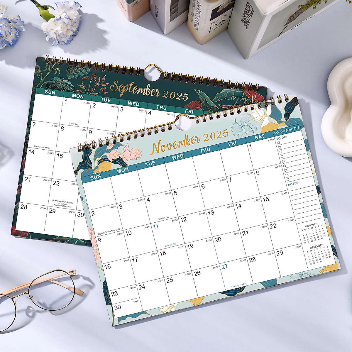 2025-2026 Calendar - Wall Calendar 2025-2026, Jul.2025 - Dec.2026, 8.5" x 11", 2025-2026 Wall Calendar with Twin-Wire Binding, Hanging Hook, Unruled Block - Engraved Art Floral
